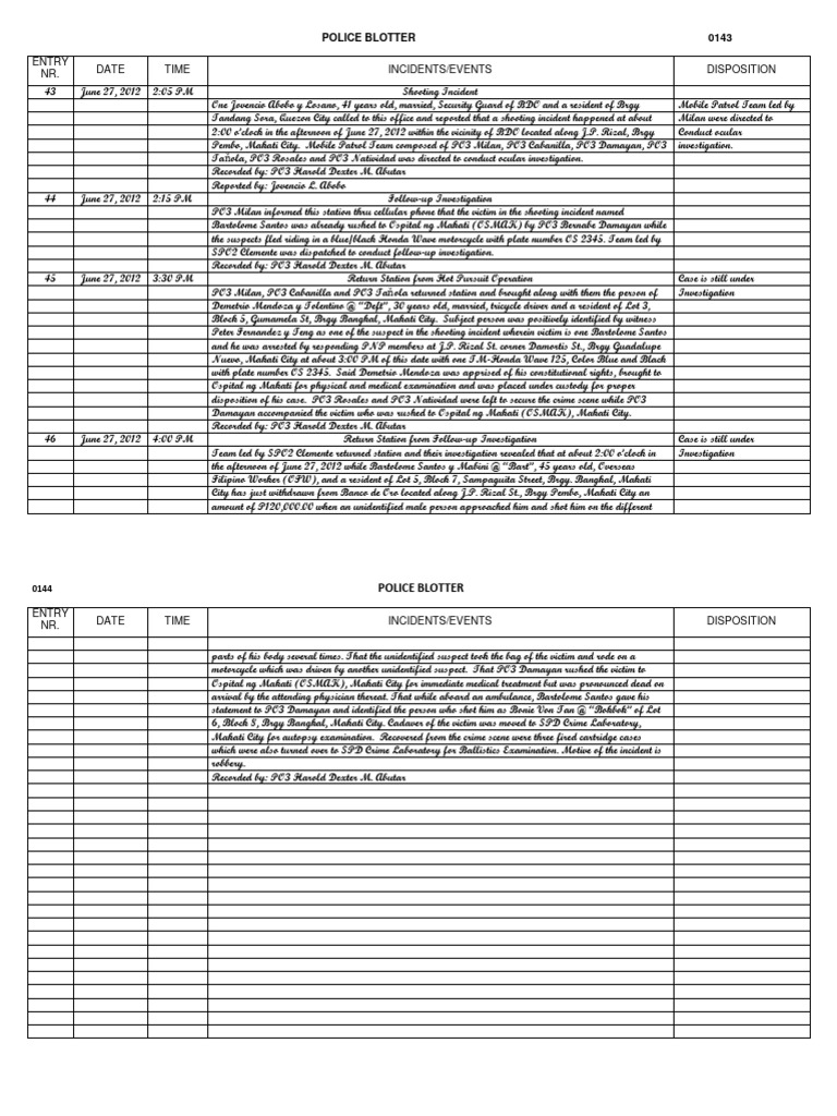 POLICE BLOTTER For MOCK TRIAL | PDF