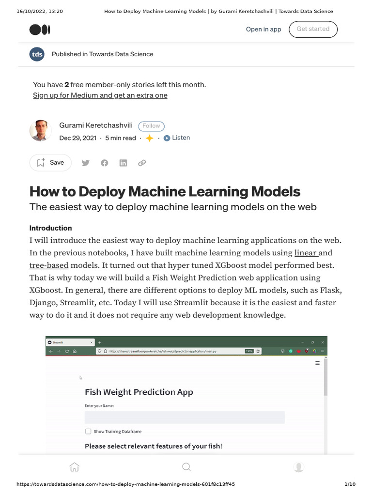 How To Deploy Machine Learning Models - by Gurami Keretchashvili - Towards Data Science | PDF ...