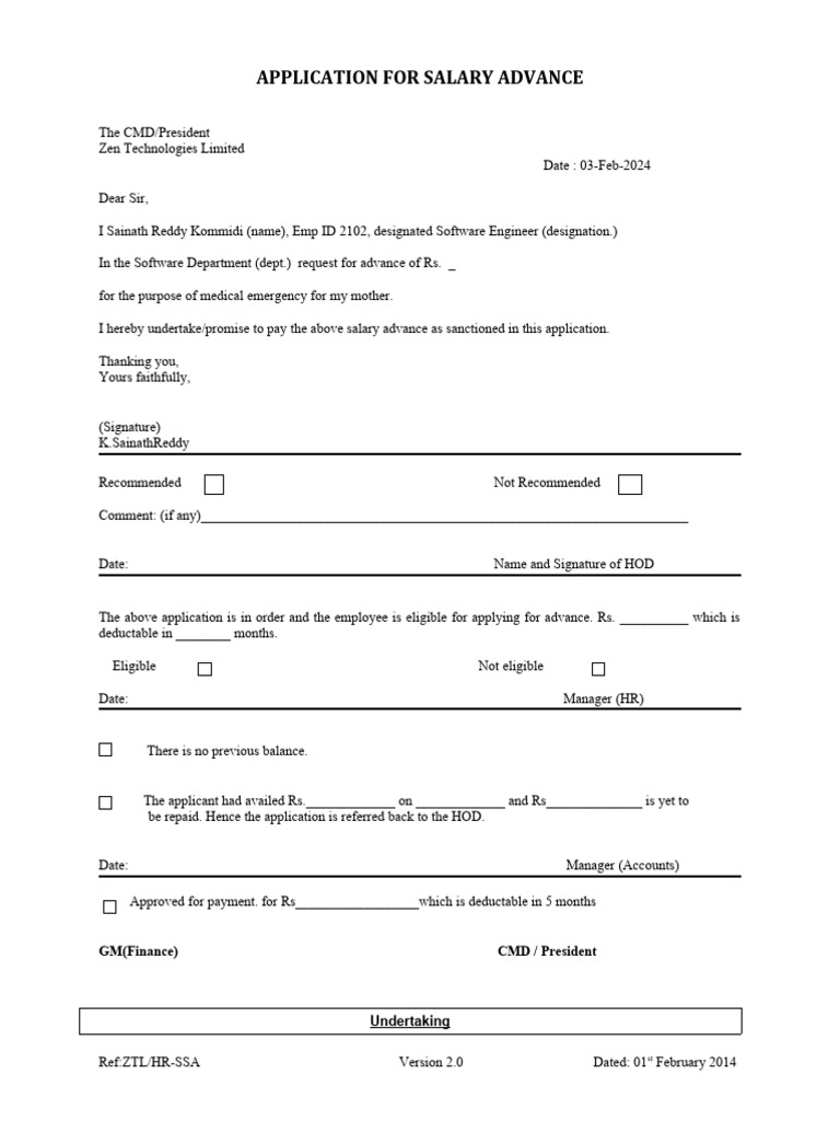 Salary Advance Application for Medical Emergency | PDF | Salary | Economies