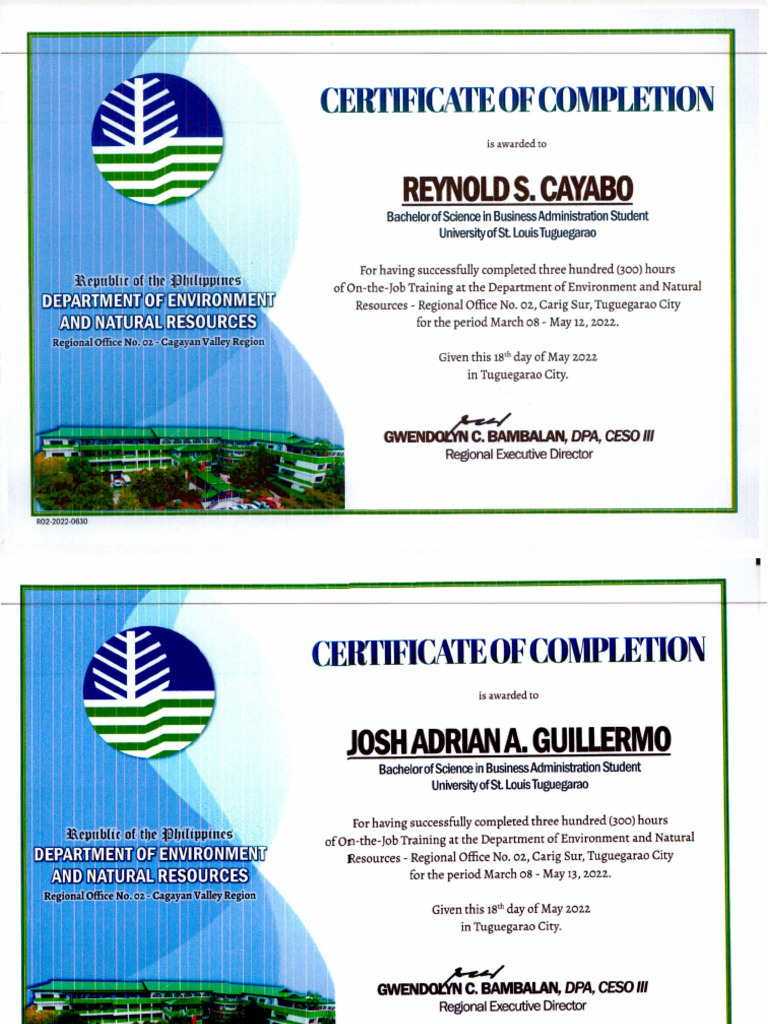 Denr Cert of Completion | PDF