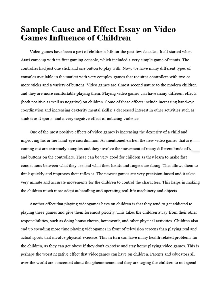 Sample Cause and Effect Essay On How Video Games Affect Children | PDF ...