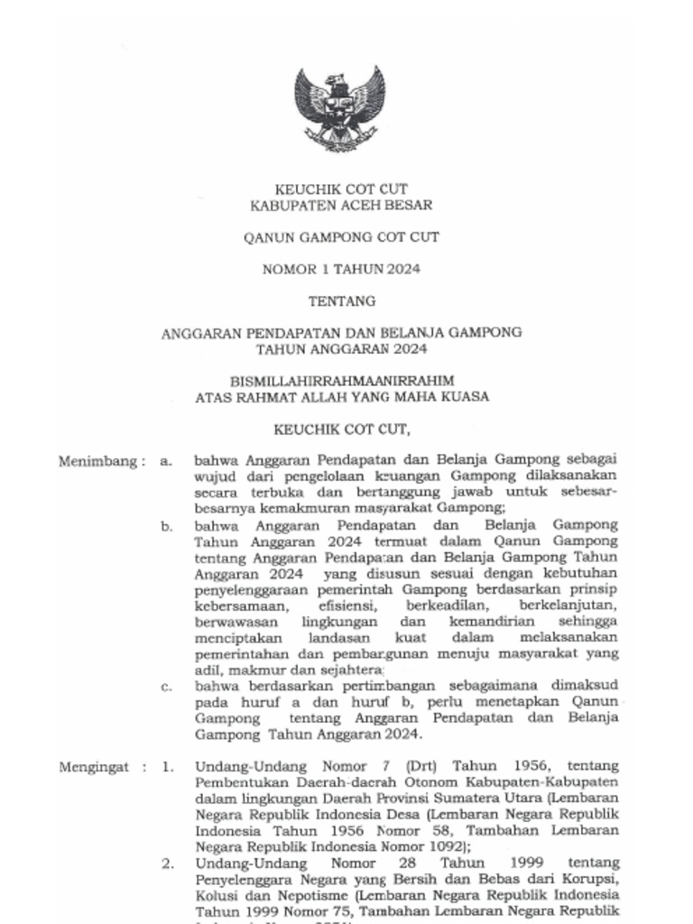 Qanun APBG Cot Cut | PDF