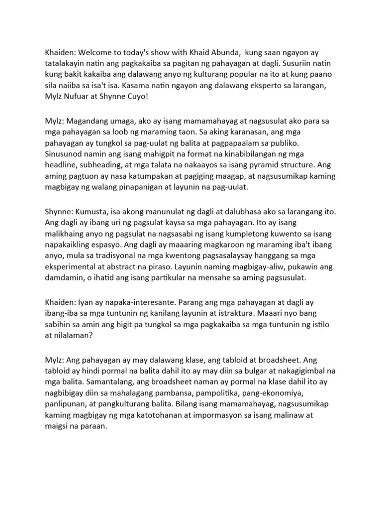 Filipino Talkshow Script | PDF