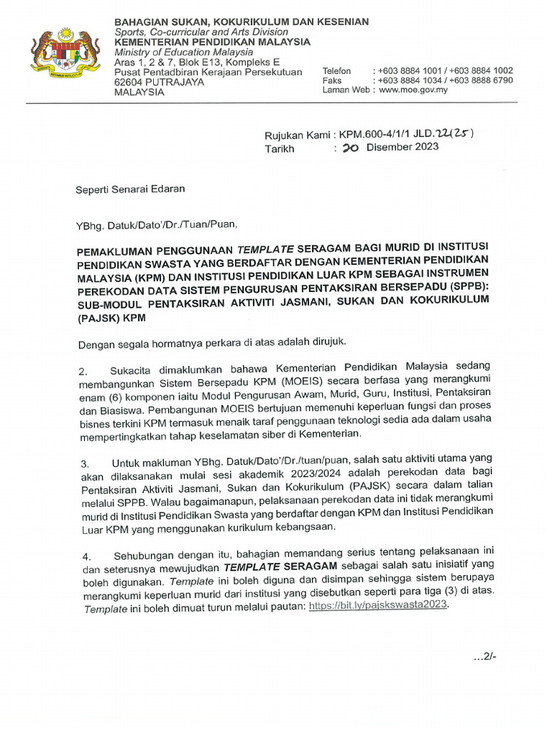 Pemakluman Penggunaan Template Seragam Bagi Murid Di Institusi ...