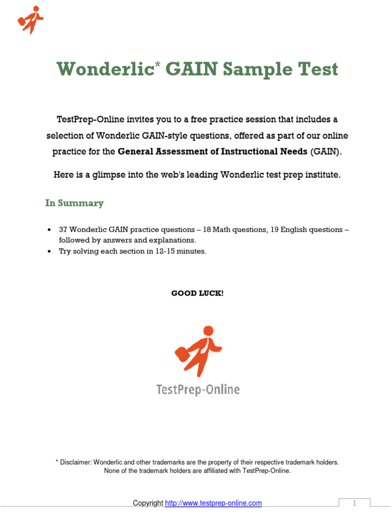 Wonderlic GAIN Sample Test: in Summary | PDF