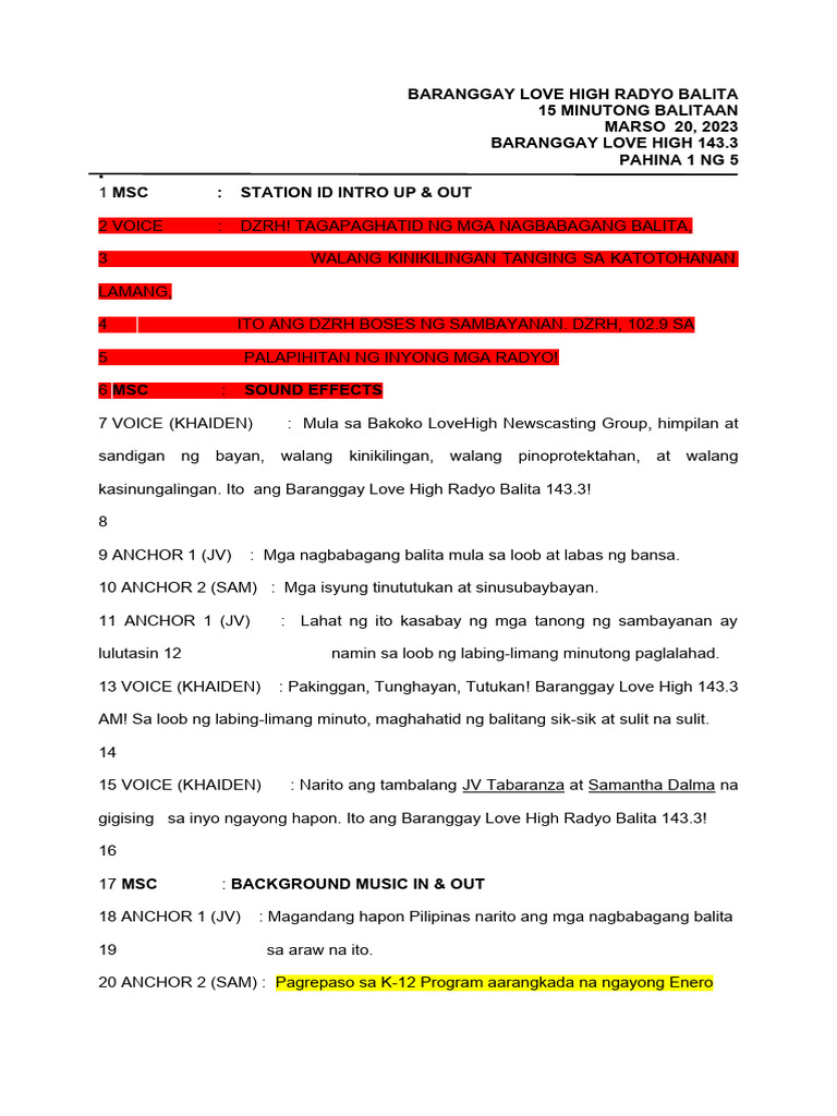 Fil. BLHRD Script | PDF