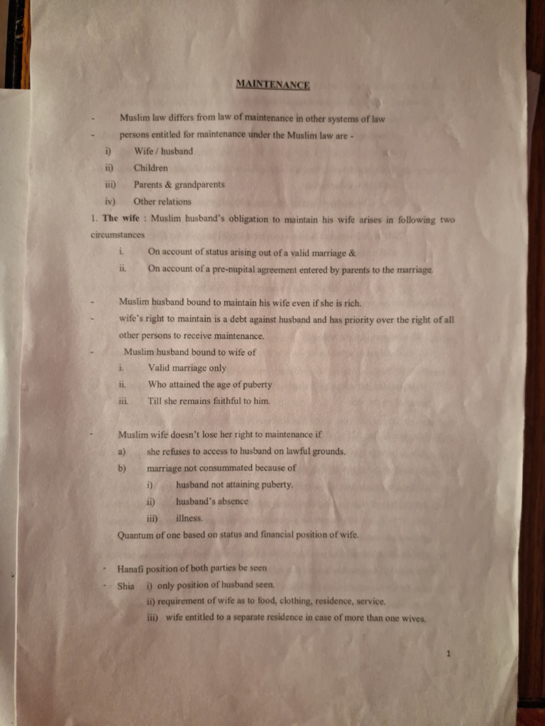 Maintenance Notes by AH Sir | PDF | Divorce | Marriage