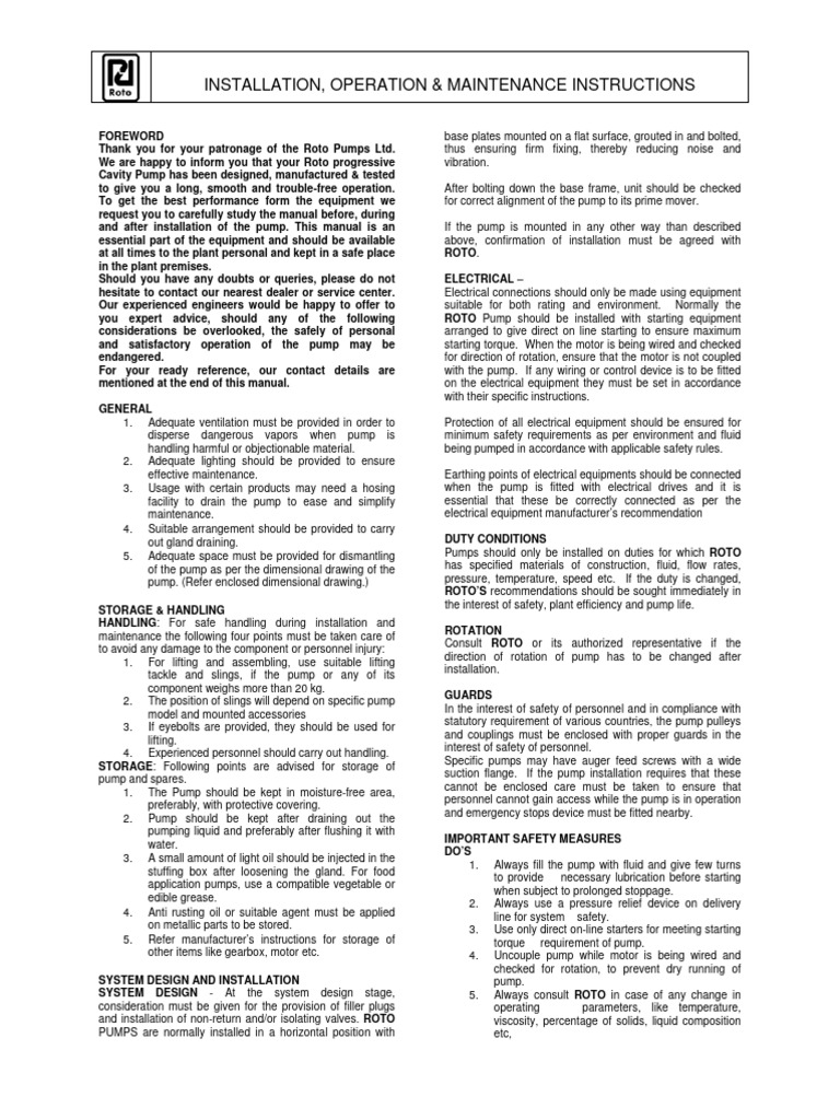 Manual Roto Screw Pump | PDF | Pump | Valve
