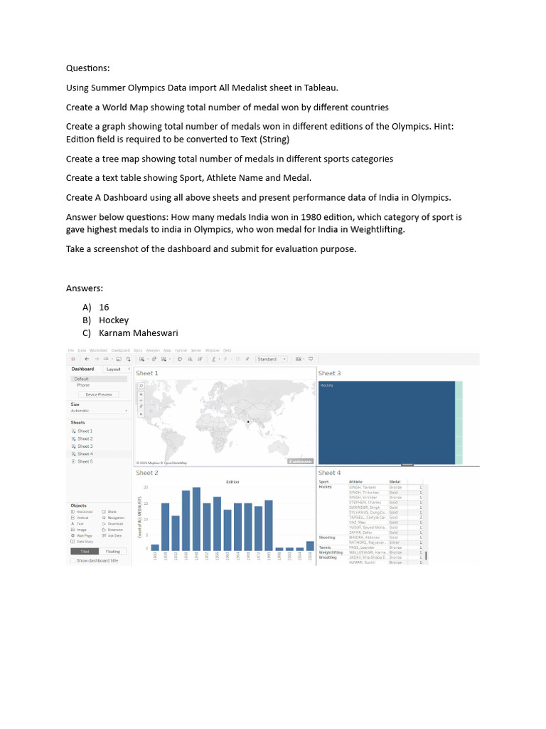 Tableau Assignment Summer Olympics | PDF