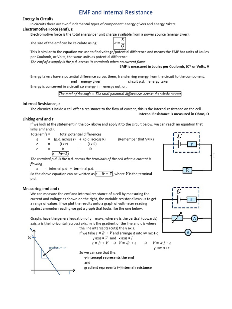 5.3 EMF and Internal Resistance Notes | PDF | Voltage | Volt