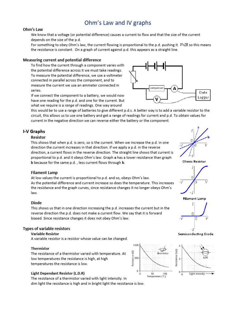 Understanding Ohm's Law and I-V Graphs | PDF | Electrical Resistance ...