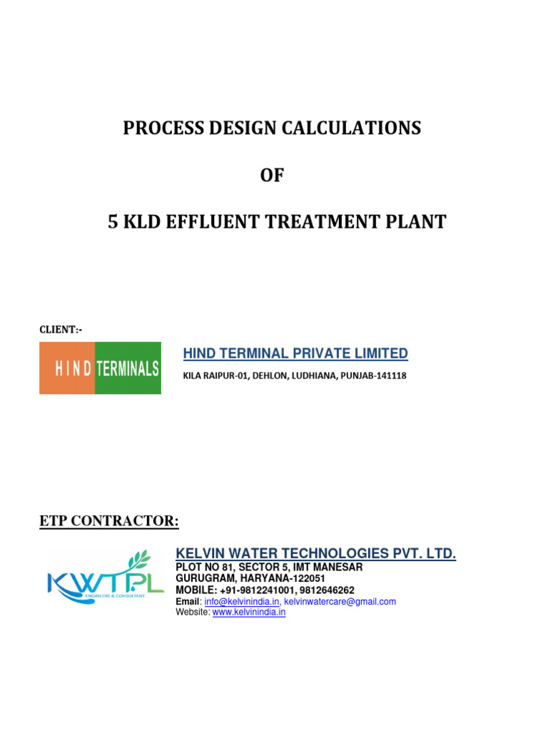 ETP Process Design Calculations | PDF