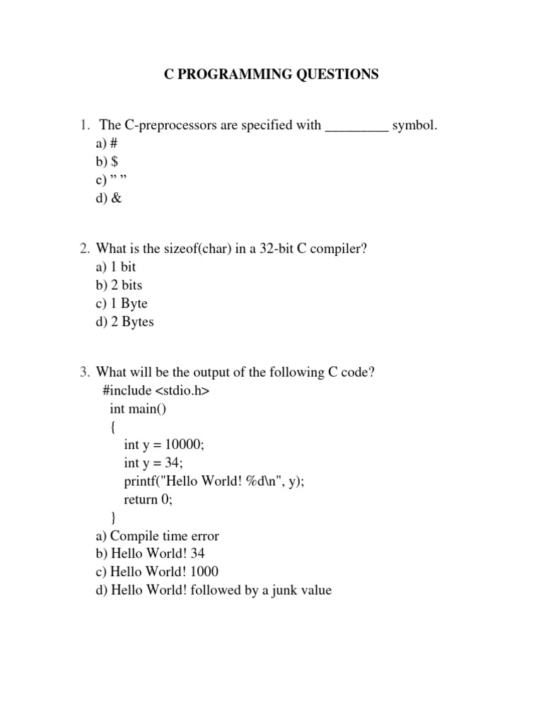 C Programming Question | PDF | Computer Programming | Software Engineering C Programming Question | PDF | Computer Programming | Software Engineering