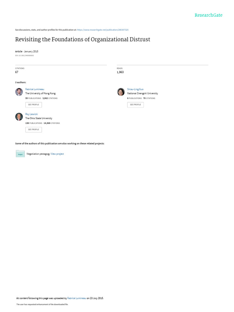 Revisiting The Foundations of Organizational Distrust: January 2015 ...