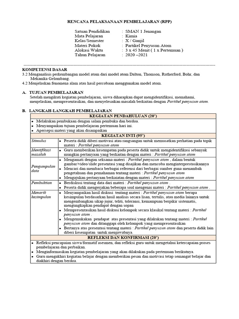 RPP 2 - Struktur Atom Dan Tabel Periodik | PDF | Sains & Matematika