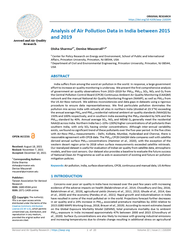 Analysis of Air Quality Data in India Between 2015 and 2019 | PDF | Air ...