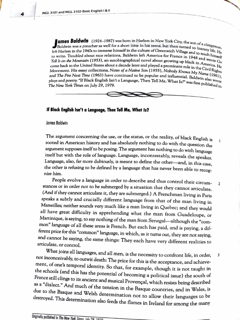 Baldwin on Black English's Identity | PDF | Linguistics