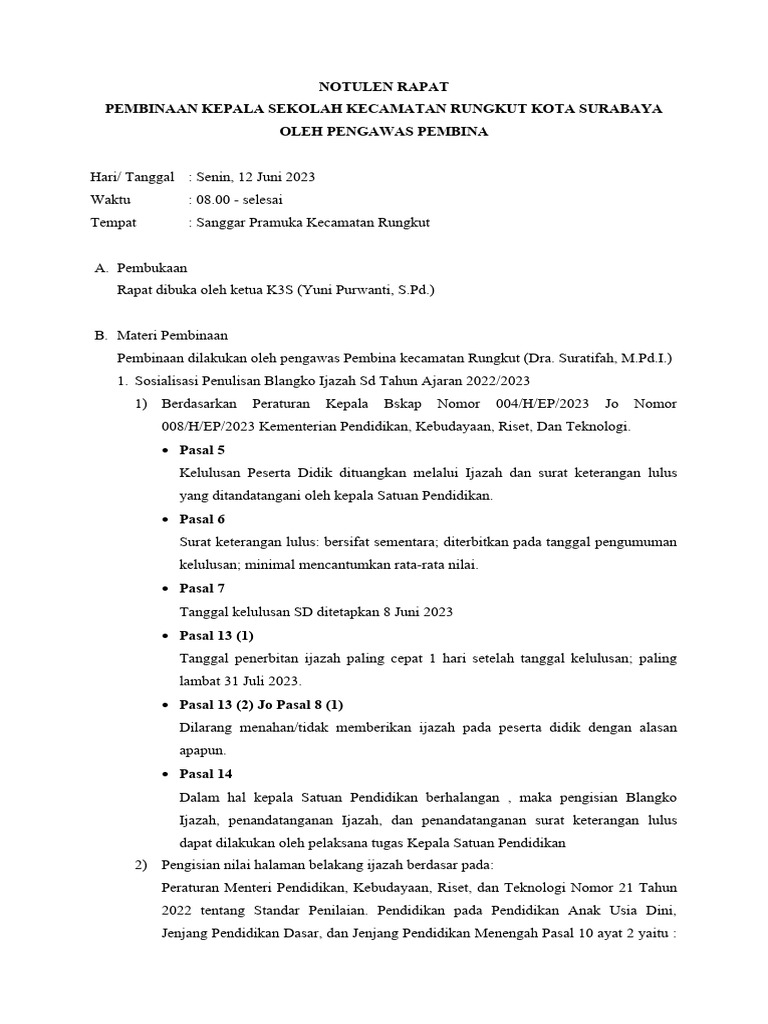 Notulen Rapat K3S | PDF