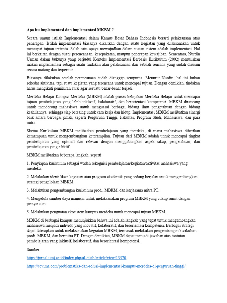 Apa Itu Implementasi Dan Implementasi MKBM ? | PDF