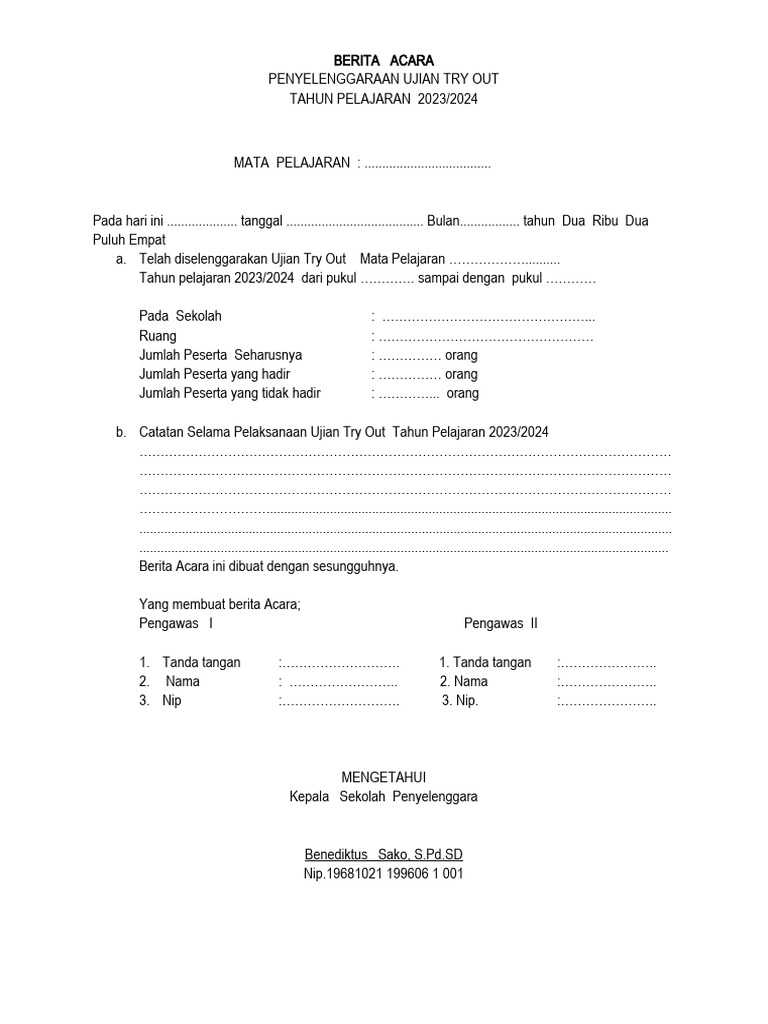 Berita Acara Try Out 2024 1 | PDF