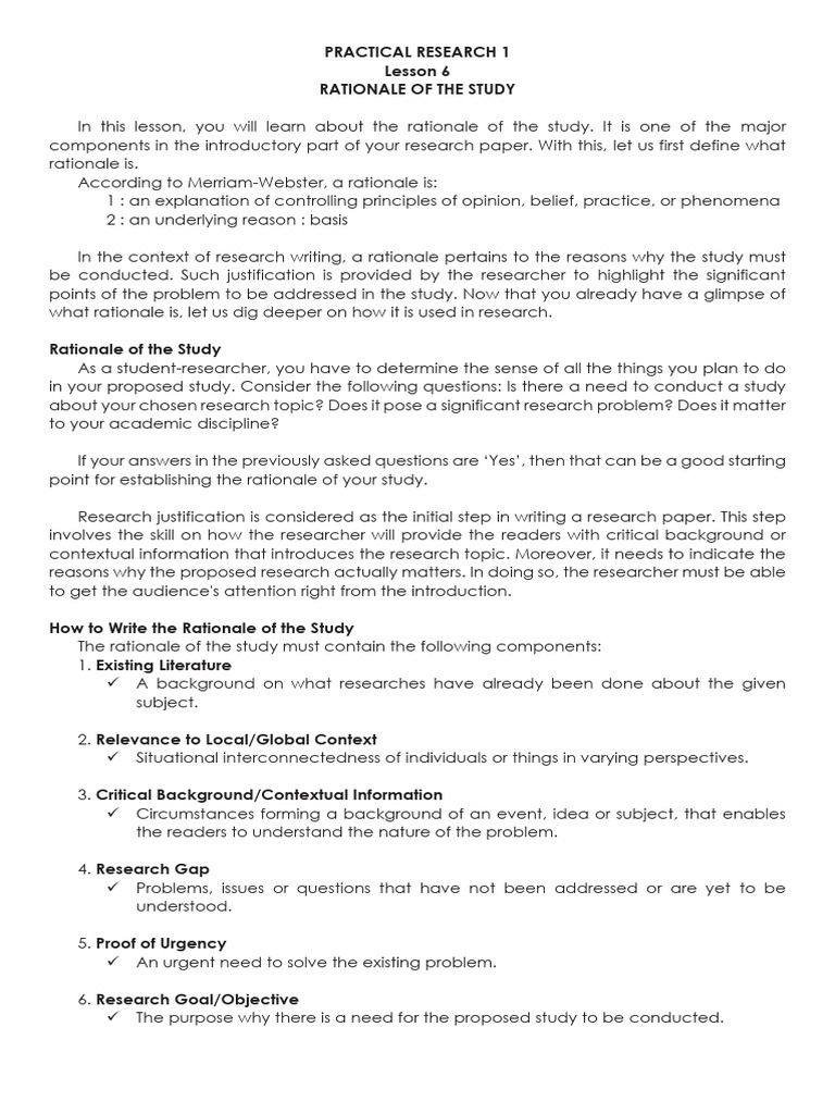 06 Practical Research 1 - Rationale of The Study | PDF | Discourse ...