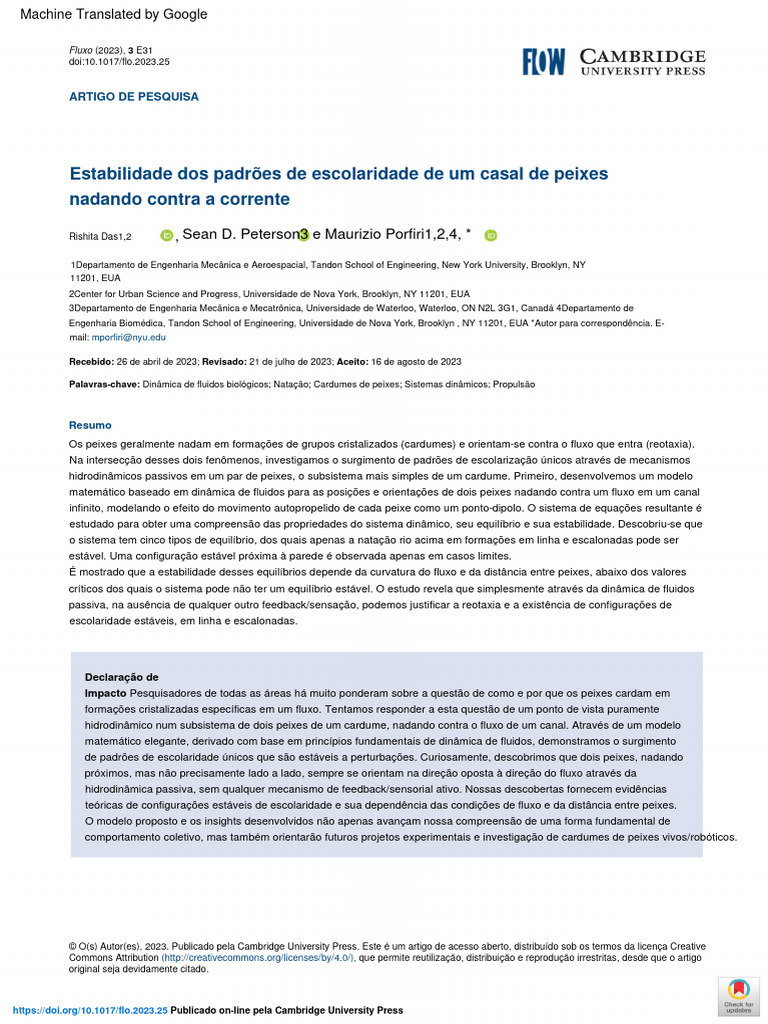 Stability of Schooling Patterns of A Fish Pair Swimming Against A Flow ...