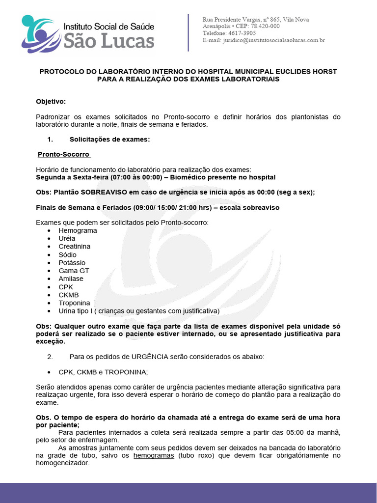 Protocolo de Exames Laboratório - Ps | PDF