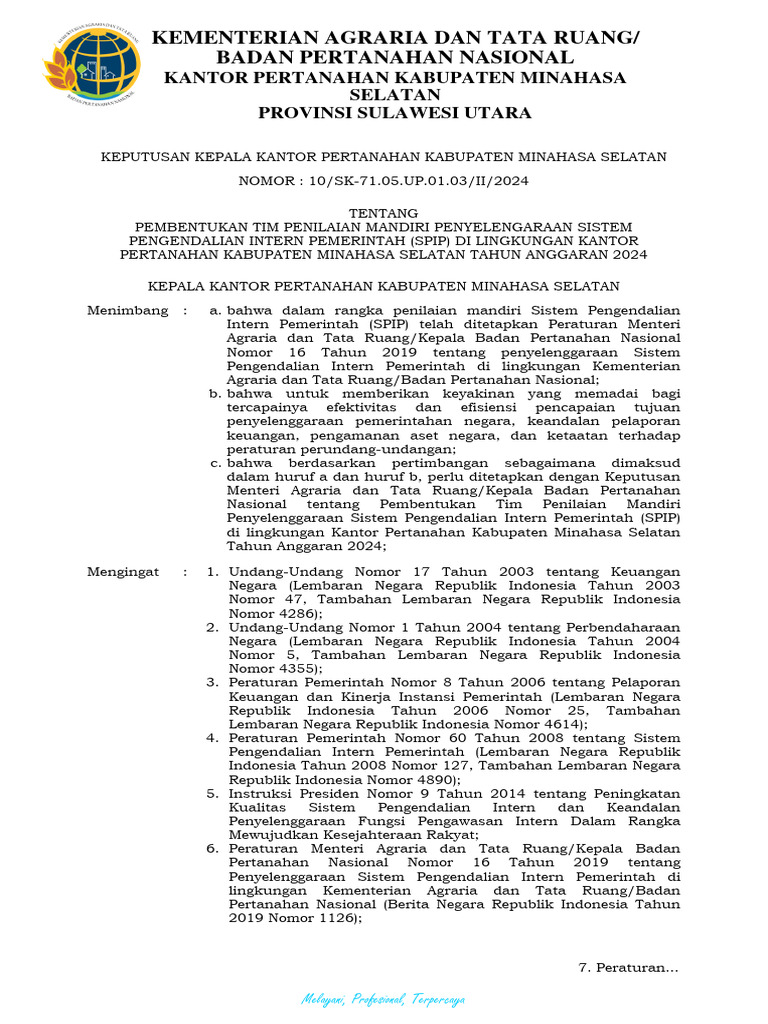 SK PenilaianMandiri SPIP | PDF | Pengelolaan Keuangan & Uang