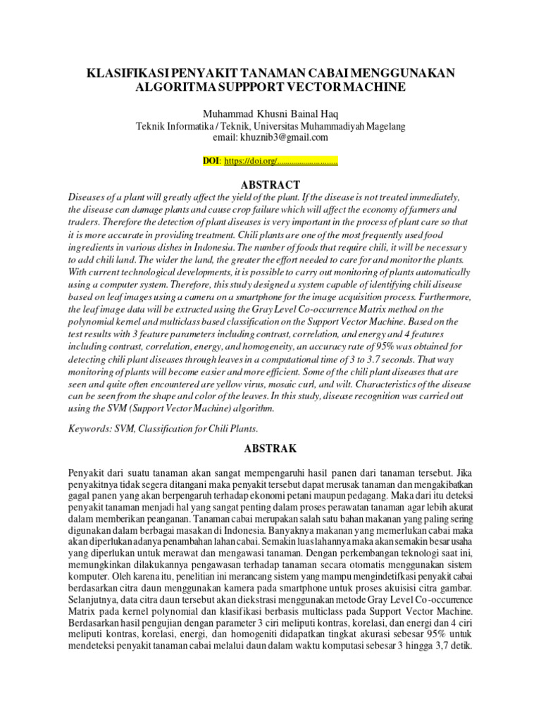Klasifikasi Penyakit Tanaman Cabai Menggunakan | PDF | Support Vector Machine | Plant Pathology