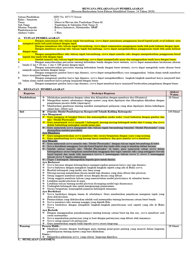 3 - RPP Siklus I Pert 2 Kls 2 SD | PDF | Karier & Perkembangan
