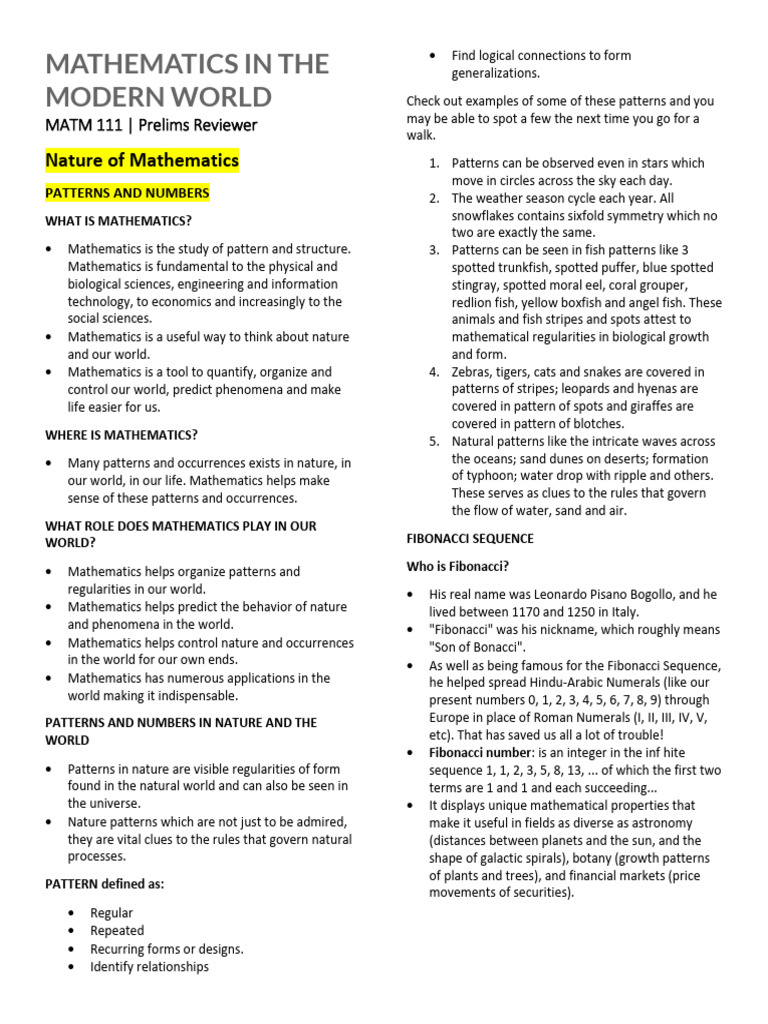 Matm111 Reviewer | PDF | Pattern | Deductive Reasoning