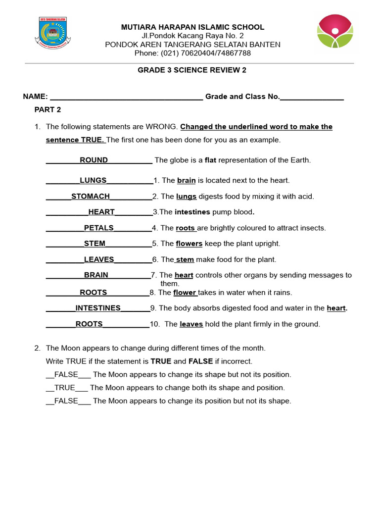 Answer - Review G3 - Science Paper 2 - Mid Exam 23 - 24 - Sem 2 | PDF ...