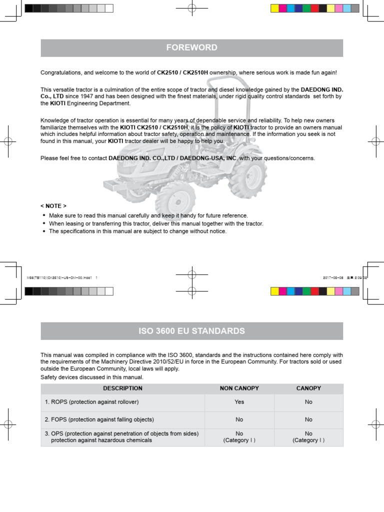 Kioti CK2510, CK2510H Tractor Operator's Manual | Download Free PDF ...
