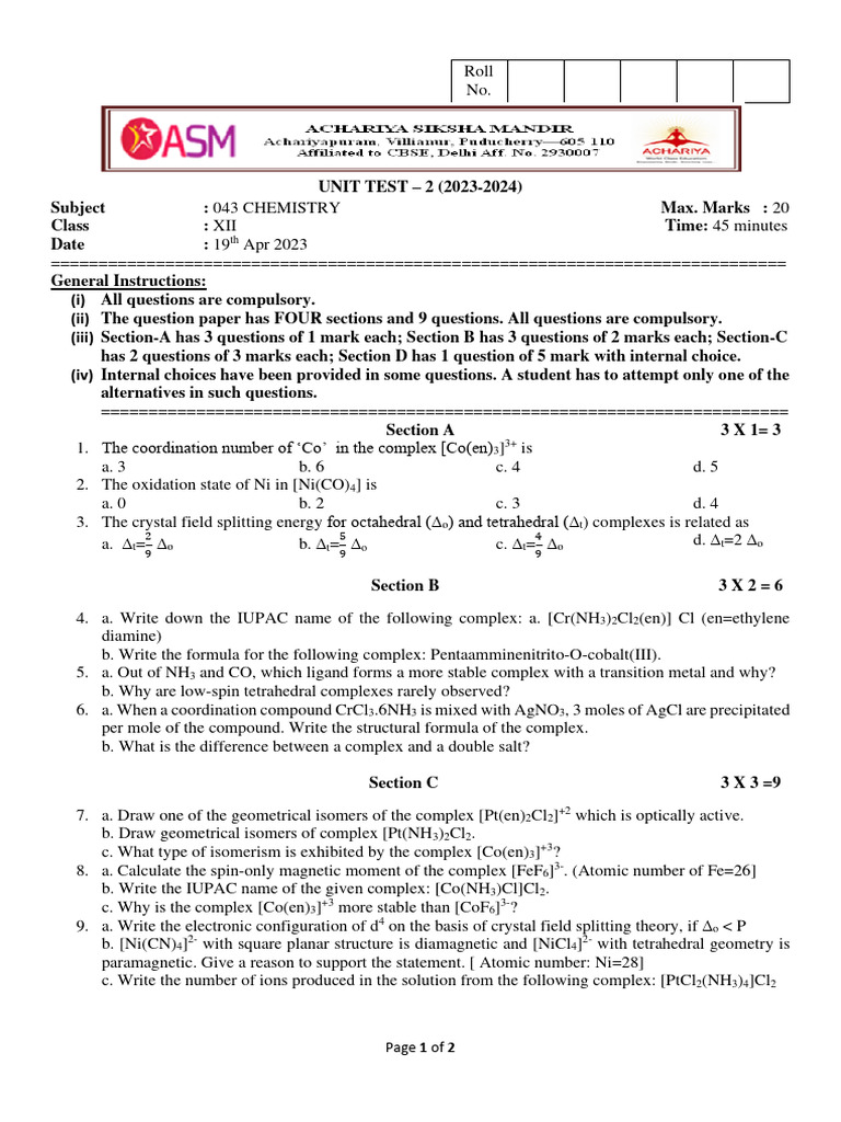 Ut-2 Che | Pdf | Coordination Complex | Physical Sciences