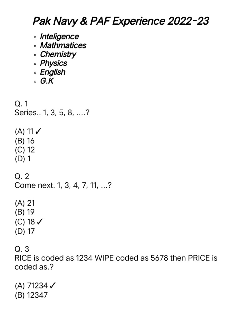 V.importants Notes Pak Navy & PAF Experience (200+questions) | PDF ...