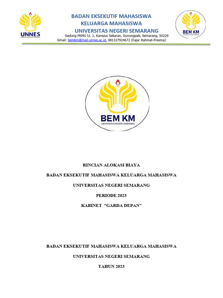 Rincian Kegiatan BEM FK UNNES 2023 | PDF