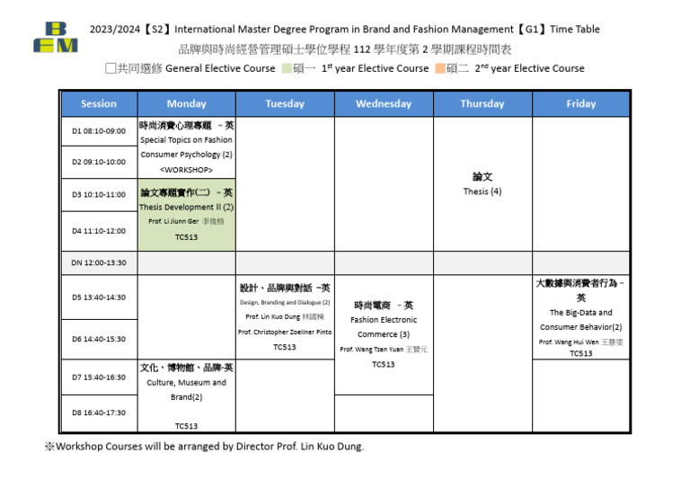 品牌與時尚經營管理碩士學位學程1122課表 BFM Courses for Spring Semester 2024 | PDF ...