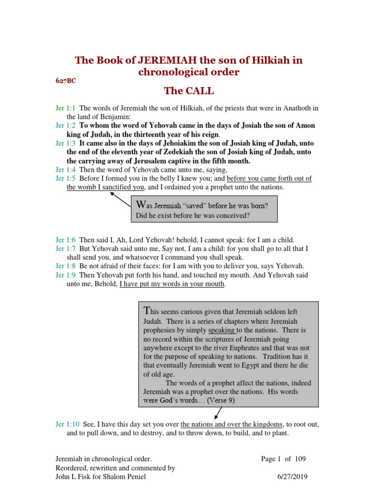 The Book of JEREMIAH Chronological Order | PDF | Jeremiah | Covenant ...