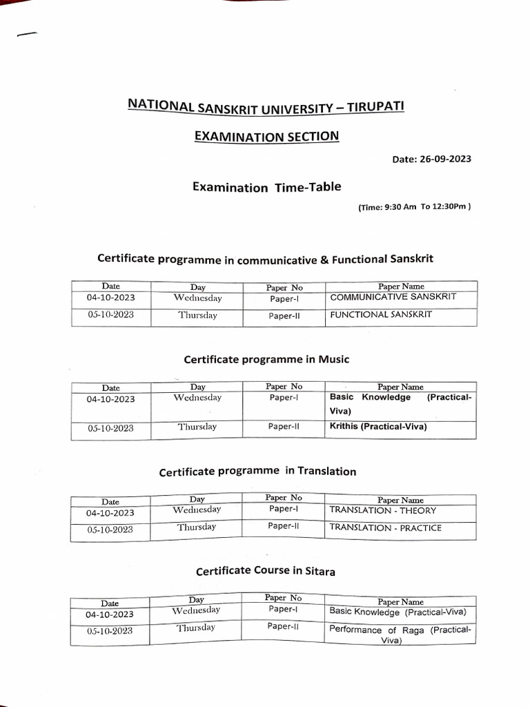 Exam Time Table | PDF