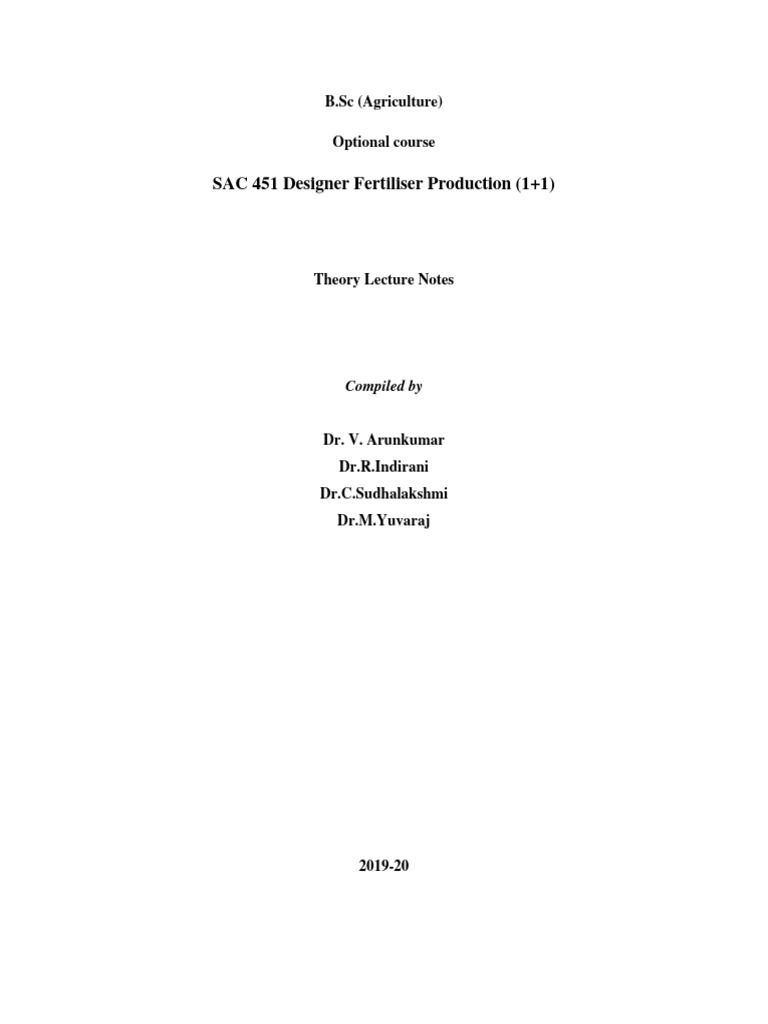 SAC 451 - Designer Fertilizer Production (Optional Course) | PDF ...