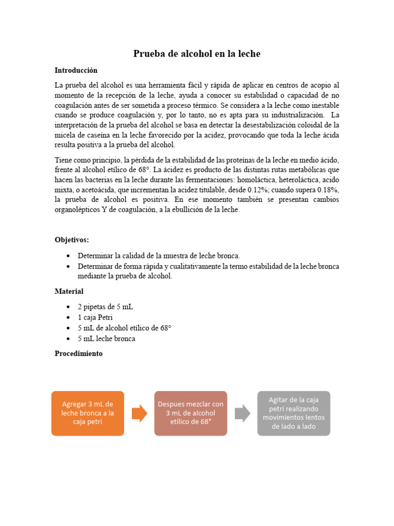 Prueba de Alcohol en Leche Bronca | PDF