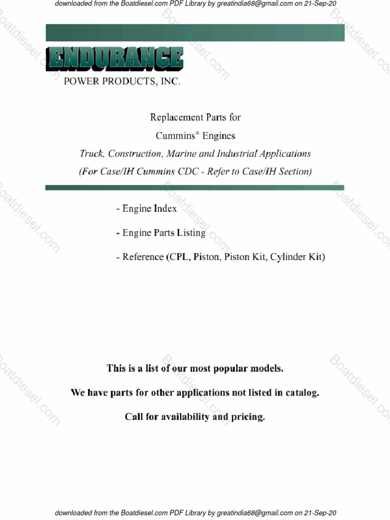 Cummins - Replacement Parts Catalogue-Engines | PDF