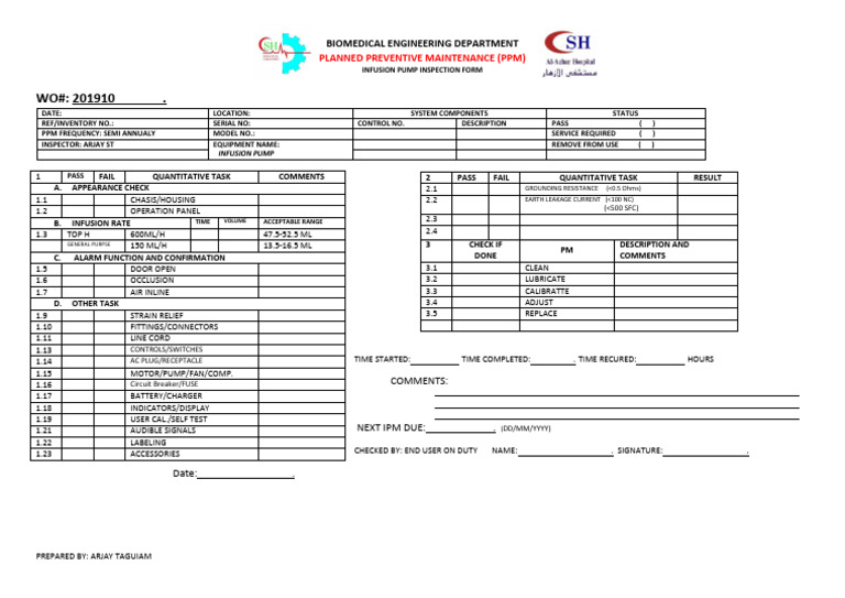 Infusion Pump Inspection Form | PDF