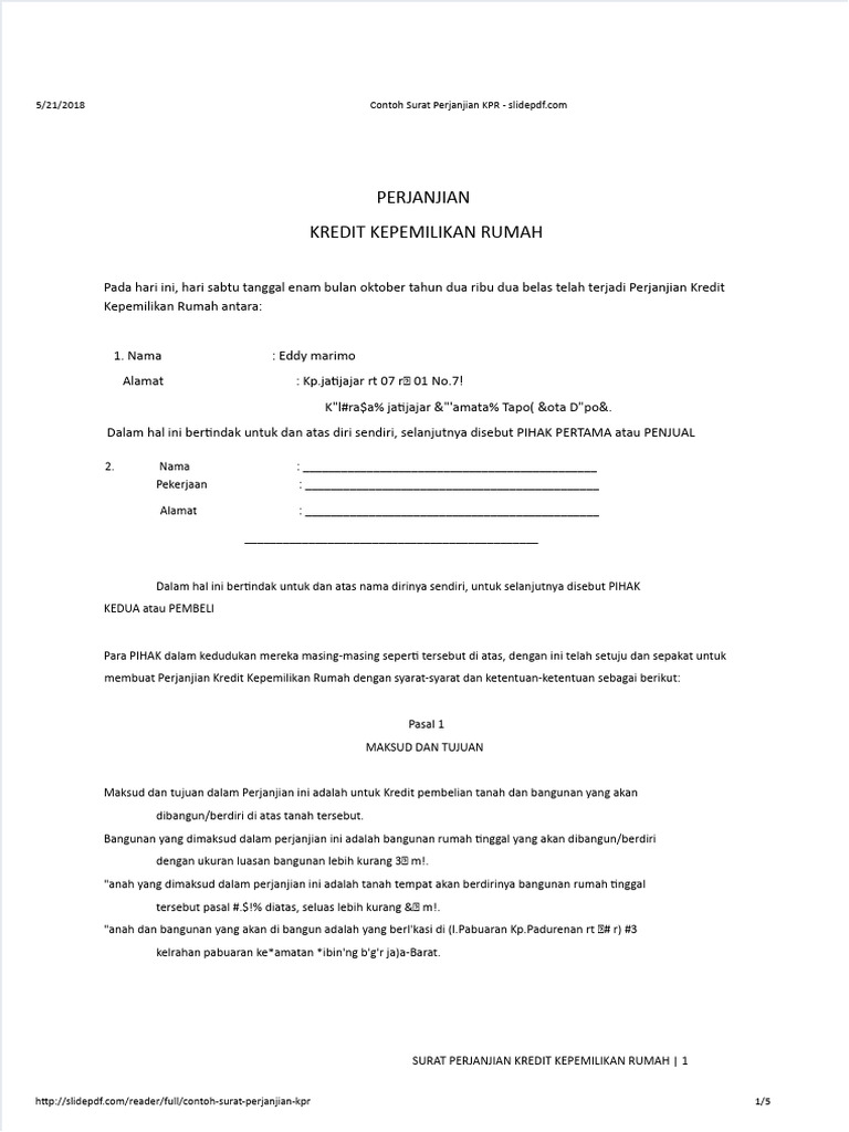 Contoh Surat Perjanjian KPR | PDF