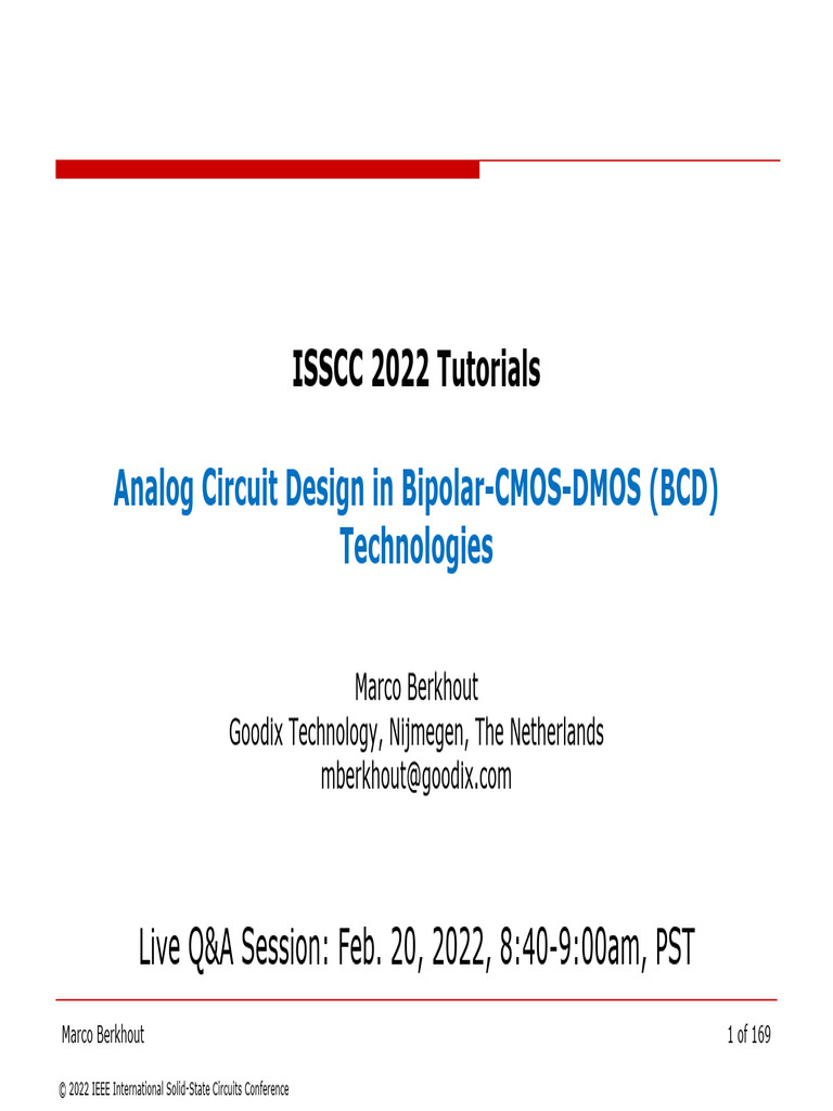 Eetop - CN - iSSCC 2022 T1 Analog in BCD Tutorial | PDF | Bipolar Junction Transistor | Mosfet