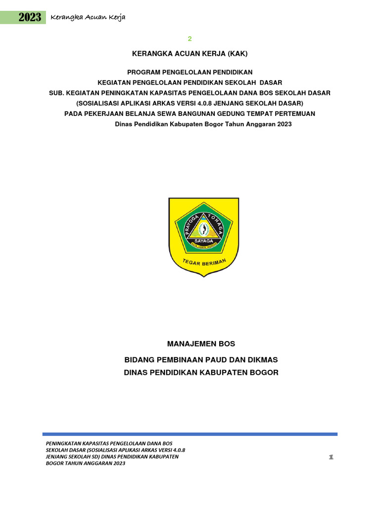 Kak Sosialisasi Arkas Versi 4 Bos SD Tahun 2023 | PDF