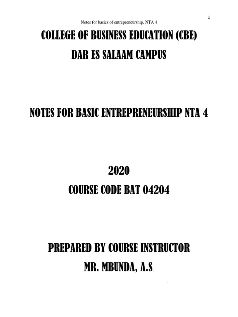 Entrepreneurship Notes (1-8) | PDF | Entrepreneurship | Risk