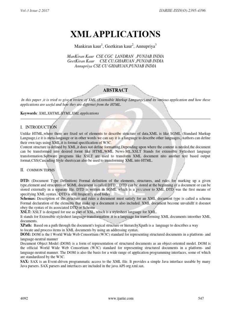 XML APPLICATIONS Ijariie4092 | PDF | Xml | Html