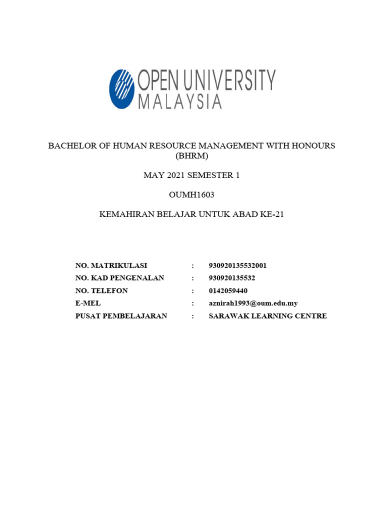 Oumh 1603 Kemahiran Belajar Untuk Abad Ke-21 | PDF