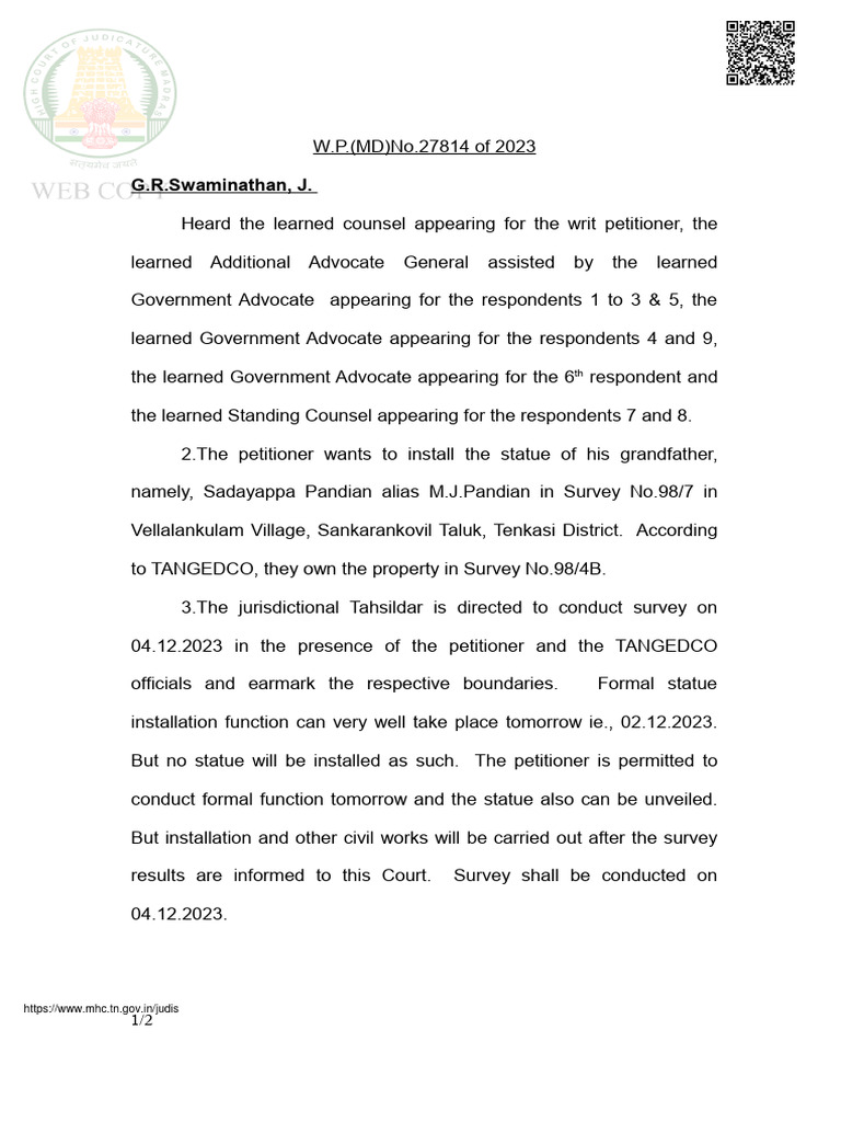 W.P. No. 27814 of 2023 Interim Order Dated 01.11.2023 | PDF | Government Institutions | Legal ...